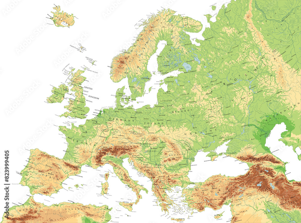 Europe terrain map. Super high quality. Detailed with thousands of ...