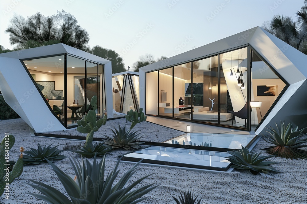 : A contemporary suburban house with a unique geometric design ...