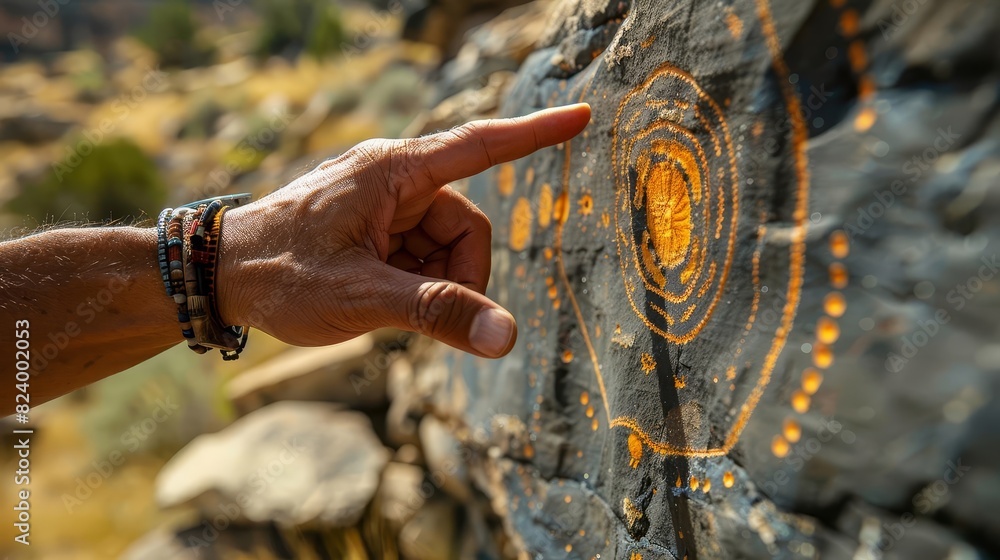 Describe a guided tour of a rock art site, with a guide explaining the ...