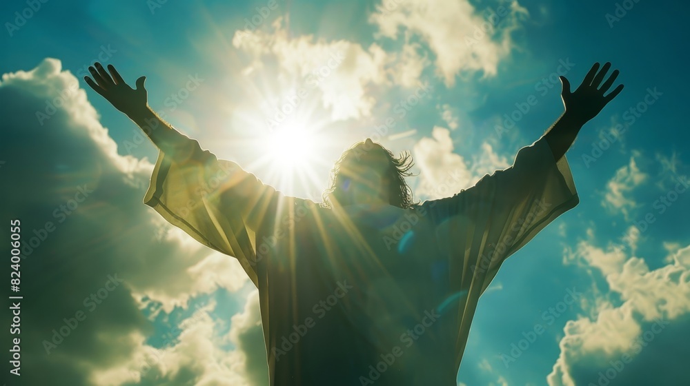 Jesus silhouette with raised arms signifying redemption, spirituality ...