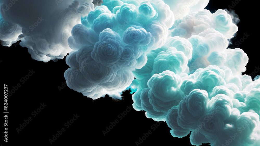 Colorful puffy puffs of smoke on an isolated black background. Ideal ...