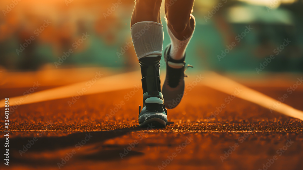 Amputee athlete participates in a race. Prosthetic leg running and ...