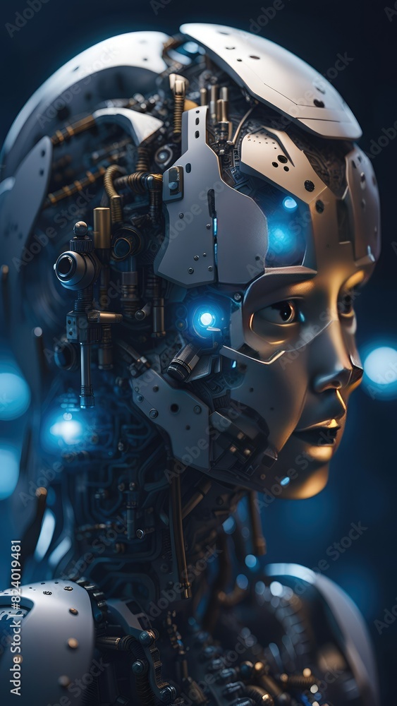 Artificial intelligence robot, cyber security, financial futuristic digital technology concept ...