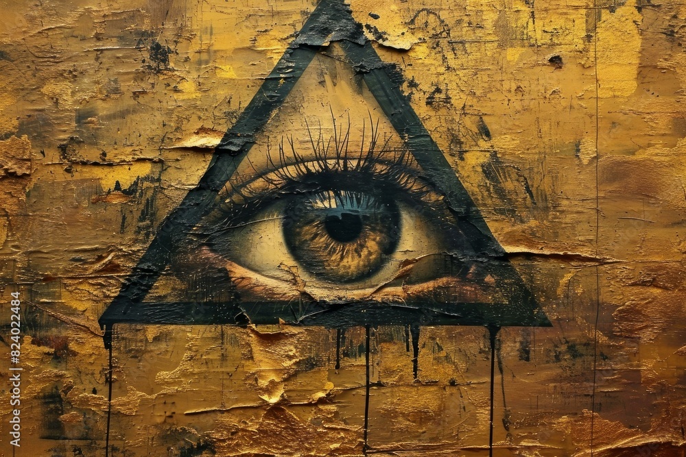 Artistic rendering of the all-seeing eye within a triangle, set against ...