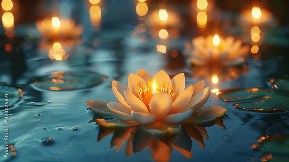 vesak day decorations, vesak day decor candles illuminate lotus flowers ...