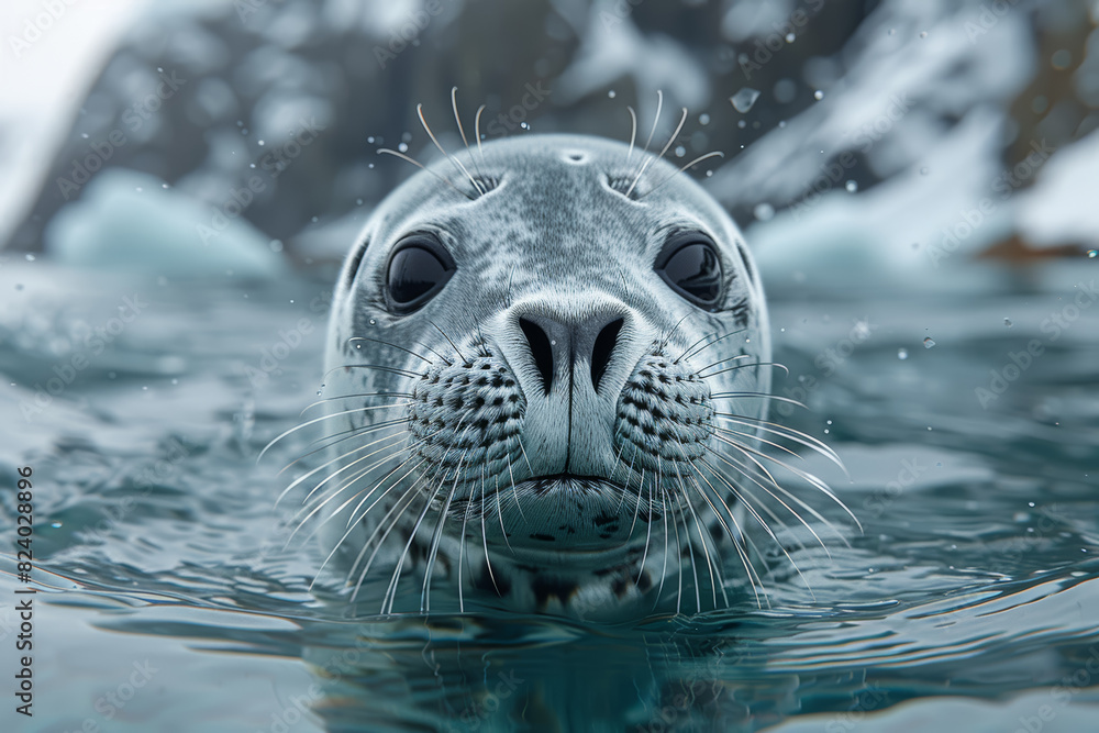 A sleek seal gliding effortlessly through the icy waters of the ...