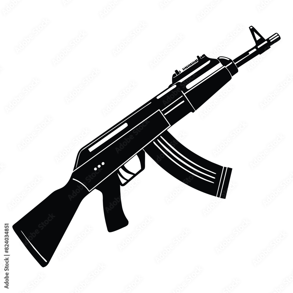 Riffle gun black and white vector silhouette isolated on white ...