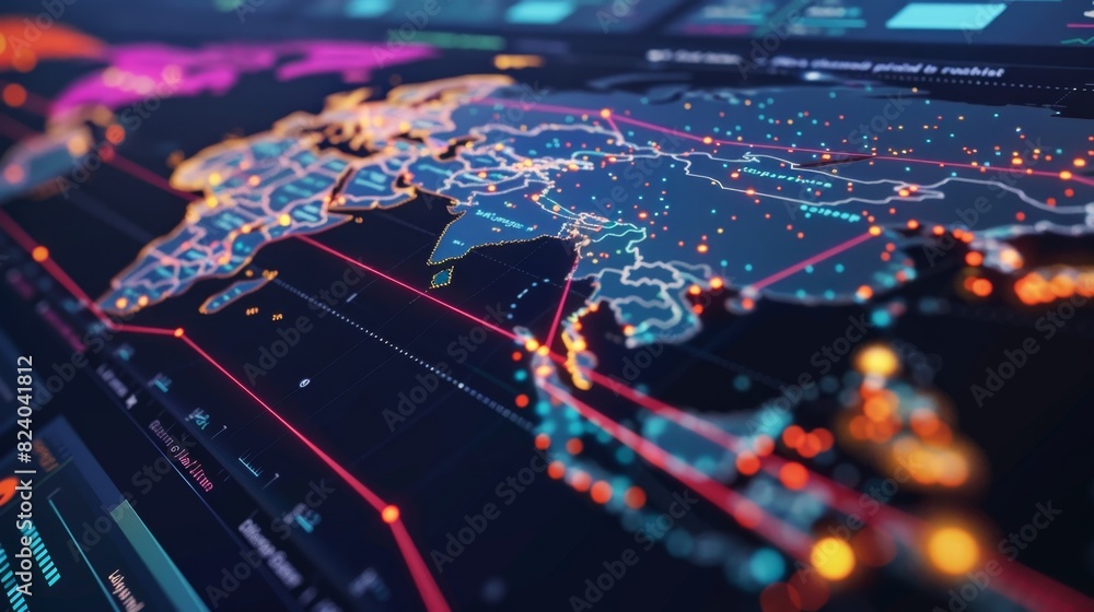 A logistics dashboard with a colorcoded supply chain map showcasing ...
