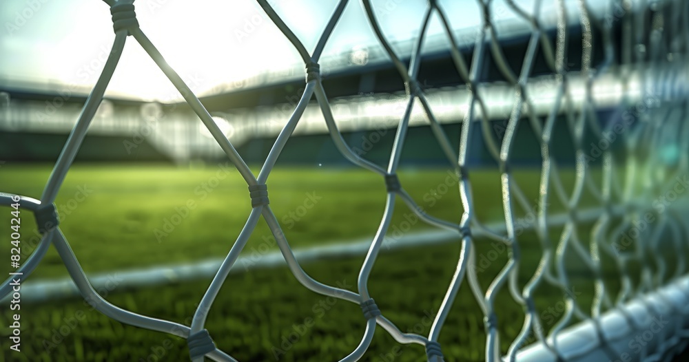 Soccer Field and Goal Net Close-Up. Close-up view of a soccer goal net ...