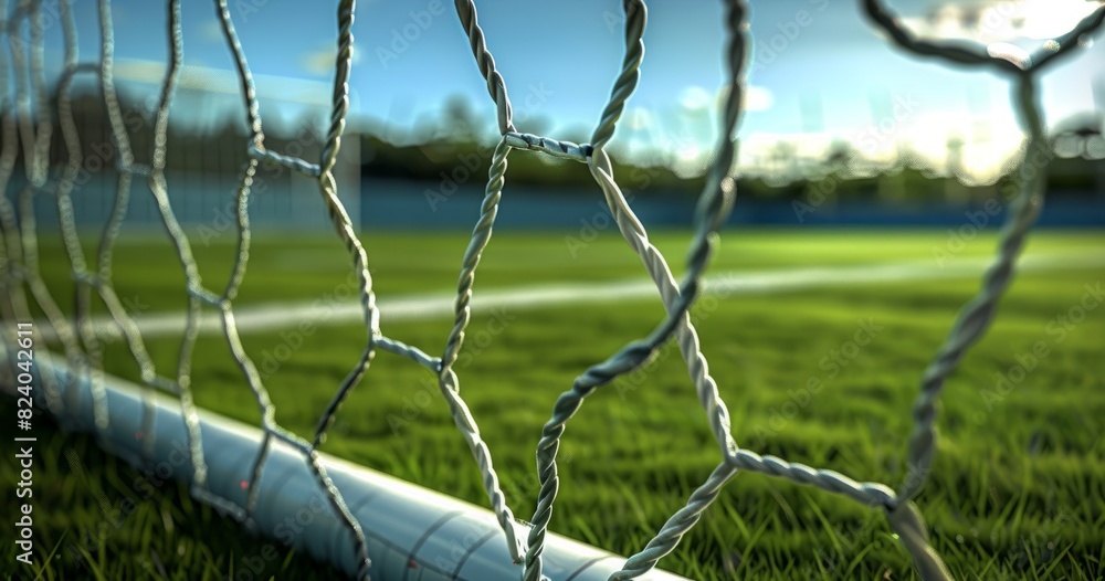Soccer Field and Goal Net Close-Up. Close-up view of a soccer goal net ...
