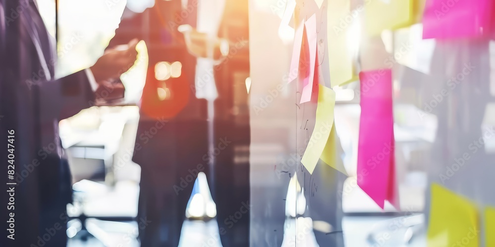 Office Brainstorming: Team Collaborating with Colorful Post-It Notes on ...