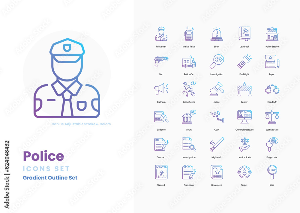 Police icons collection. Set contains such Icons as Police Badge, Law ...