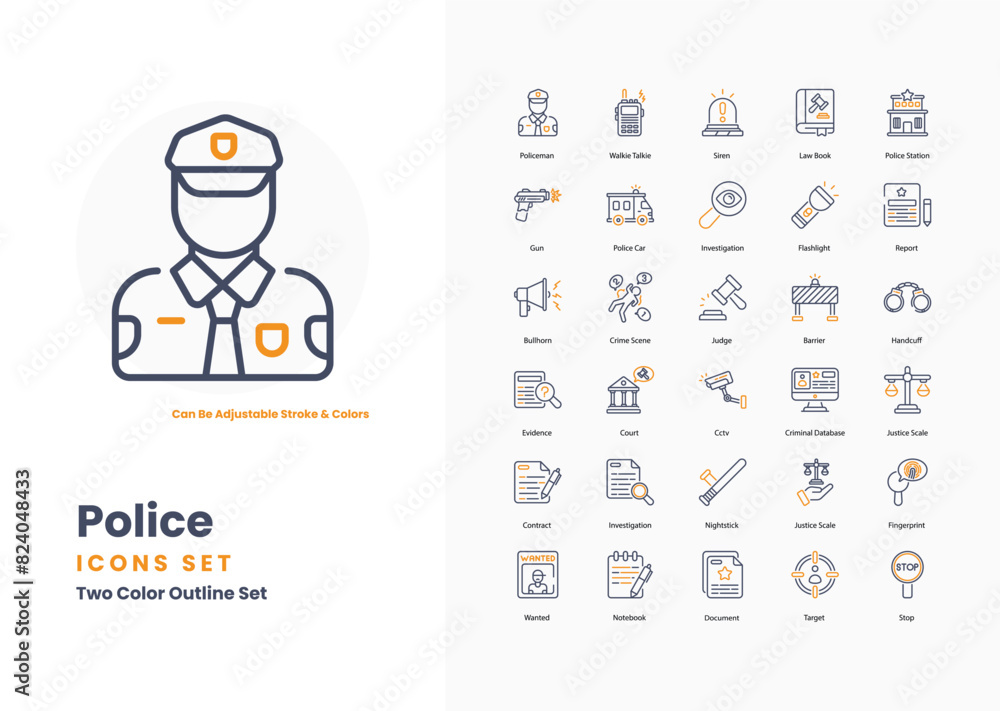 Police icons collection. Set contains such Icons as Police Badge, Law ...