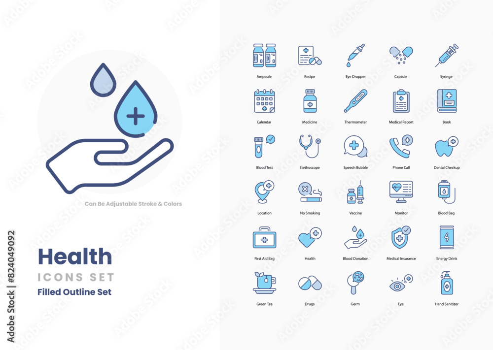 health icons collection. Set contains such Icons as Heart, Stethoscope ...