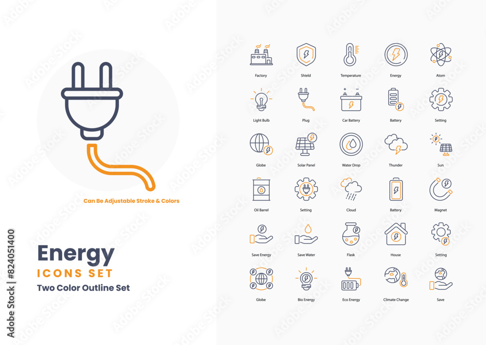 Energy icons collection. Set contains such Icons as power plant ...