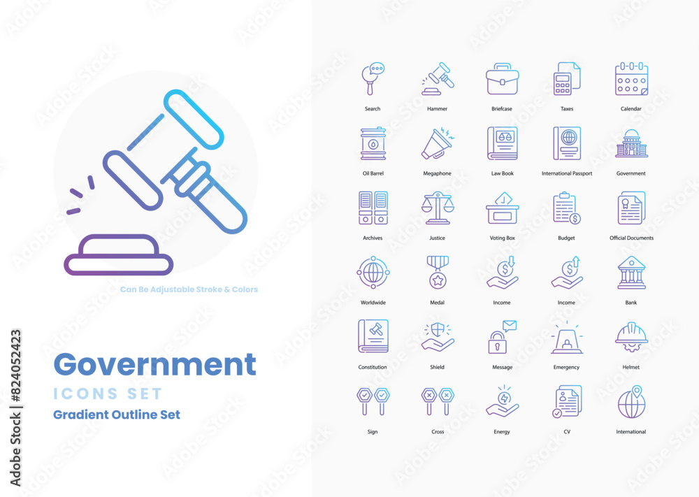 government icons collection. Set contains such Icons as Flag, Capitol ...