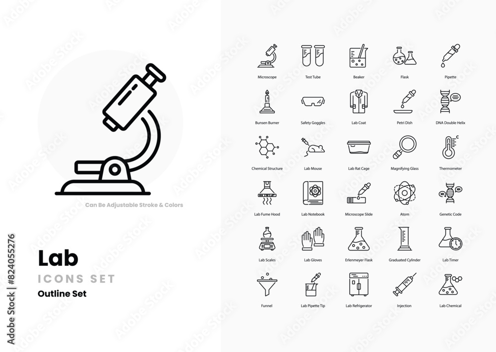 Lab icons collection. Set contains such Icons as test tube, flask ...