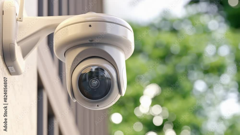 CCTV camera installed on wall of the building. Scan the area for ...