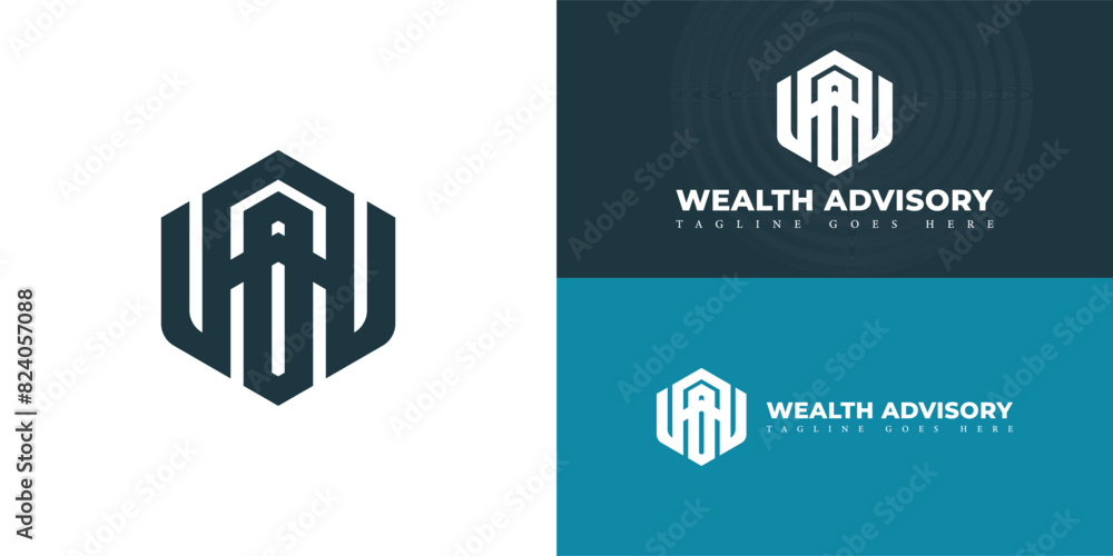 Abstract initial hexagon letter WA or AW logo in blue color isolated on ...