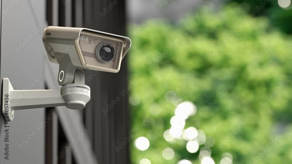 CCTV camera installed on wall of the building. Scan the area for ...