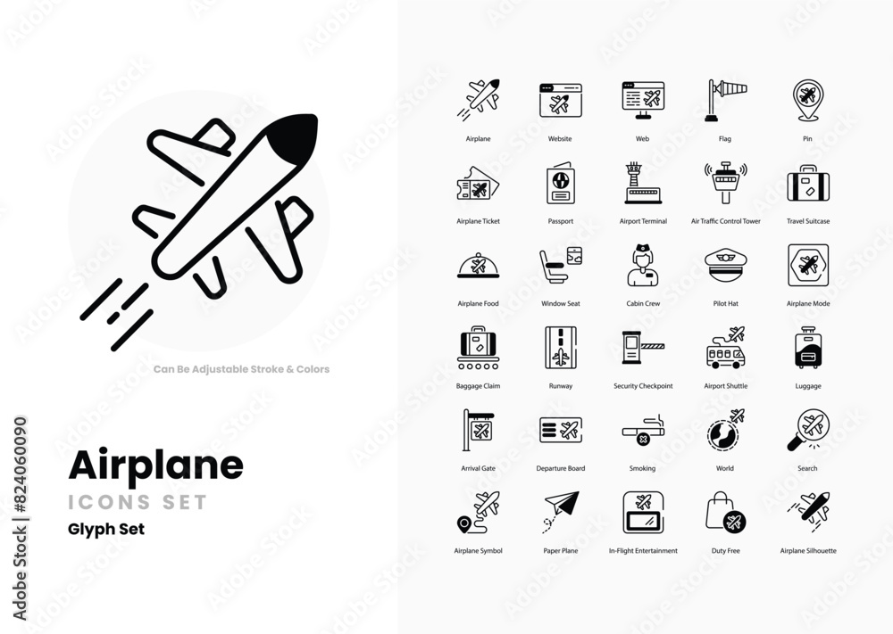 Airplane icons collection. Set contains such Icons as Runway, Departure ...