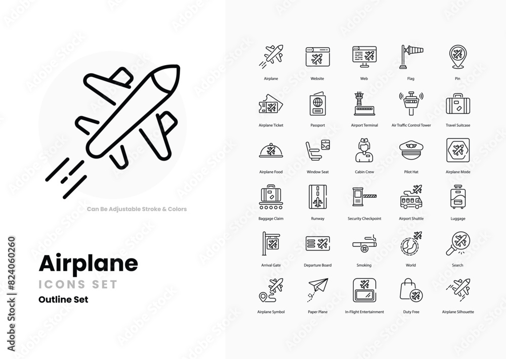 Airplane icons collection. Set contains such Icons as Runway, Departure ...