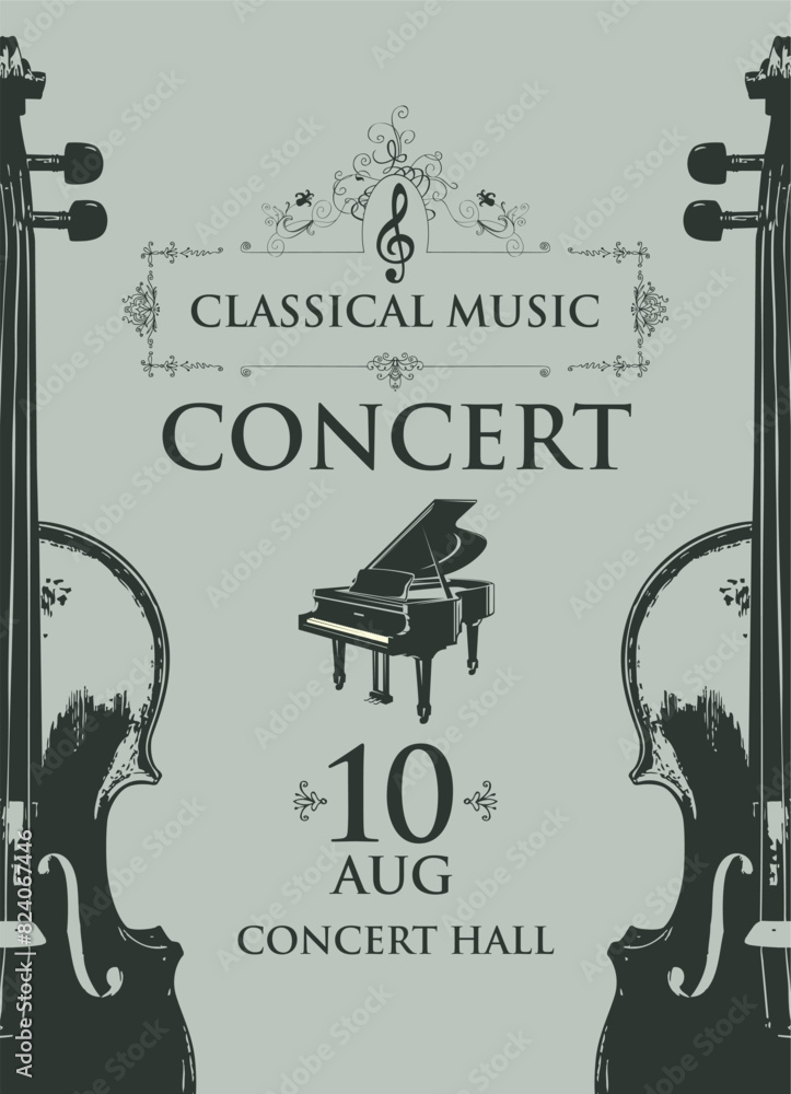 Poster for a concert of classical music in vintage style. Vector ...