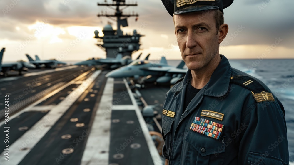 The picture of the naval officer working on the ship or the battleship ...