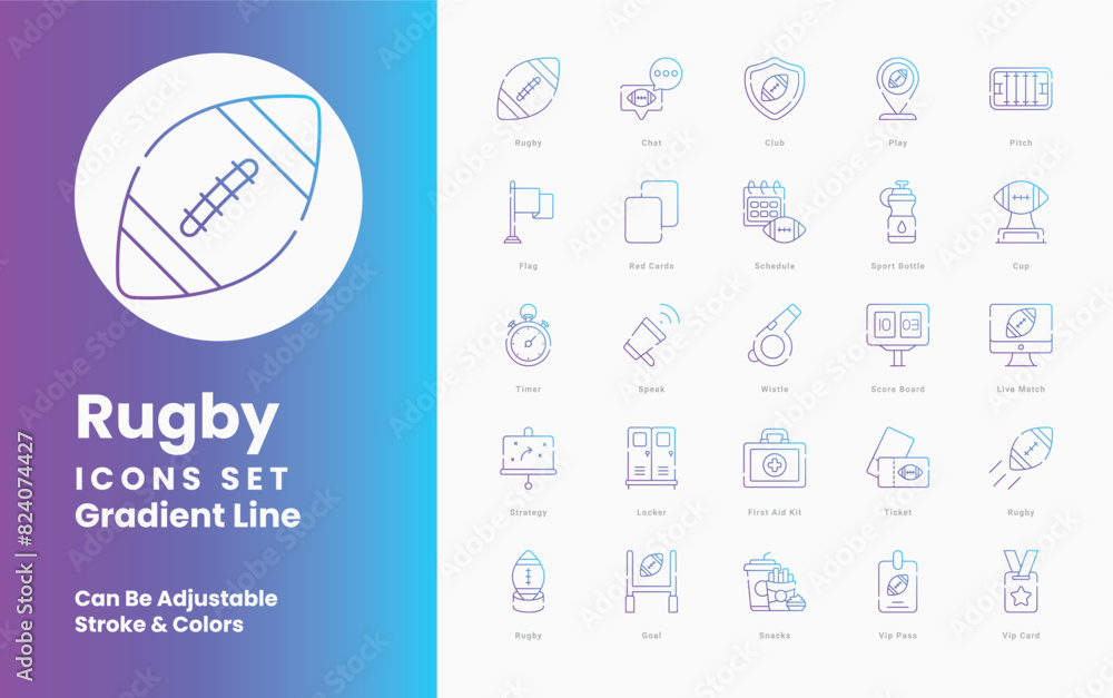 Rugby icons collection. Set contains such Icons as Rugby Ball, Scrum ...