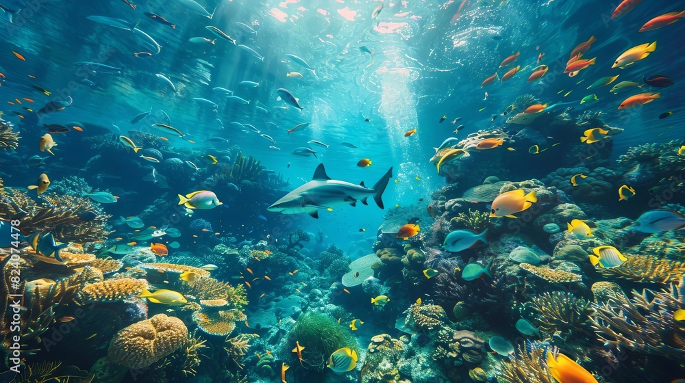 Describe a protected marine sanctuary where various species of fish ...