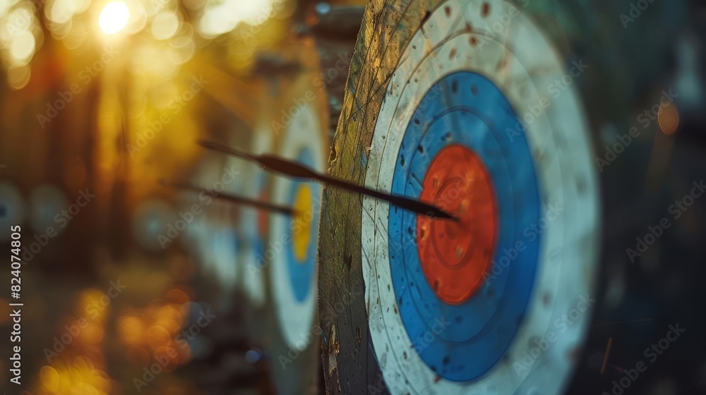 Describe a scene where a group of archers is practicing at a range ...