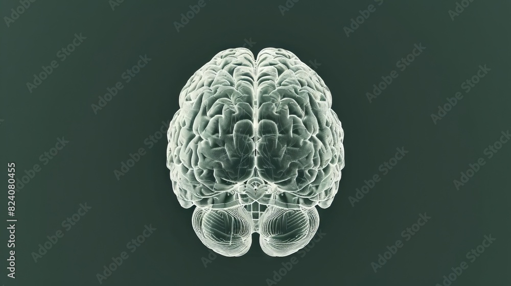 Digital illustration of a brain from above on a dark green background ...