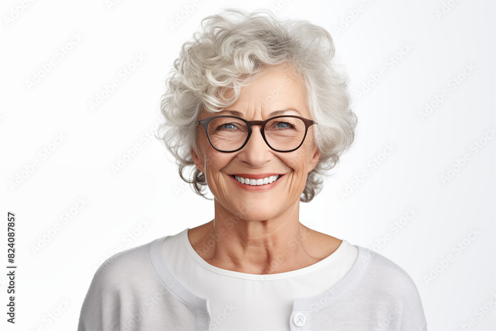 Smiling senior white woman on white background. Topics related to old ...