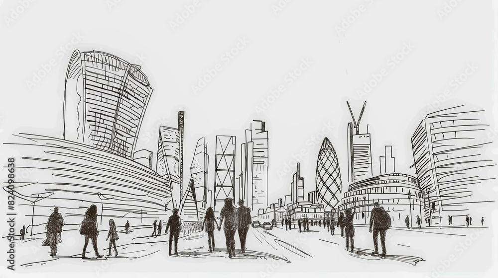 Architecture, HB pencil drawn human figures, man, woman, kids, people ...