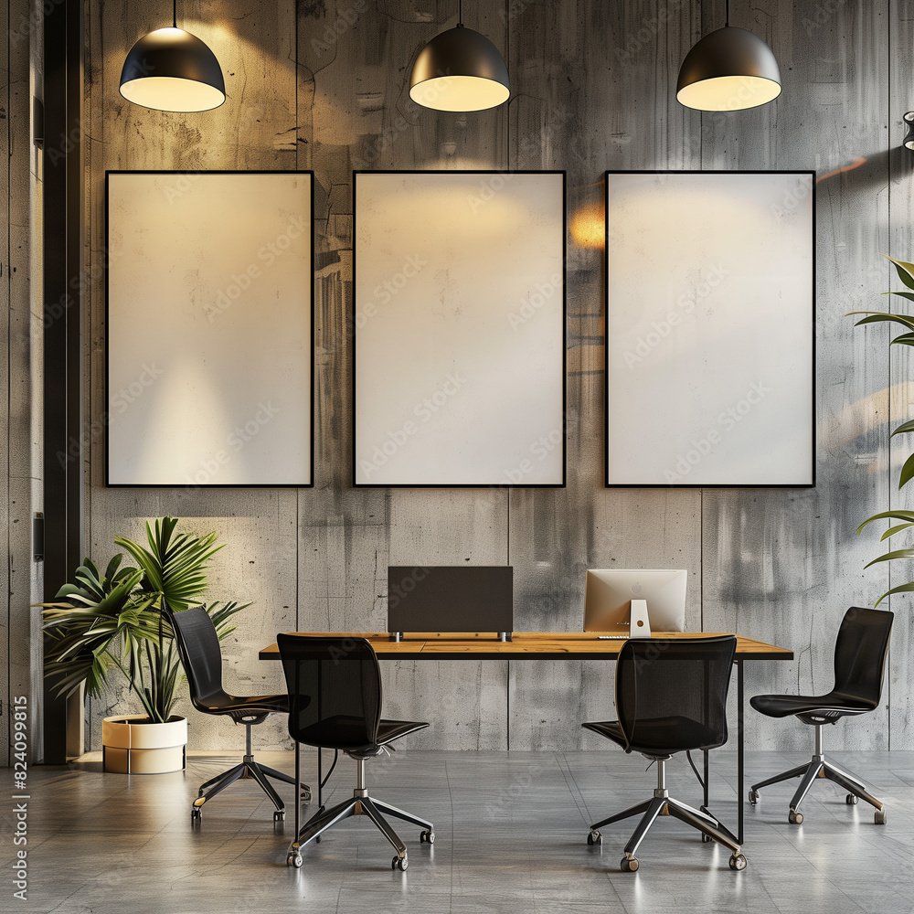 Simple interior with spotlights mockup three billboards frames in the ...