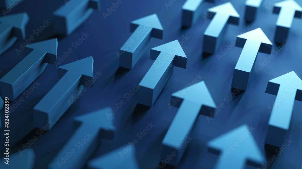 Multiple arrows pointing up on a deep blue background, with one prominent arrow representing ...