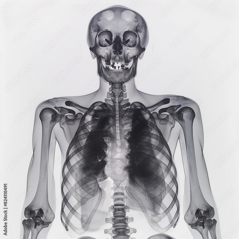 Full-Body X-Ray Image of Human Skeleton on Black Background, Detailed ...