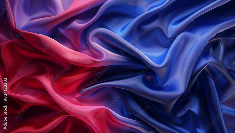 The French flag made from silk material. The background is a smooth ...