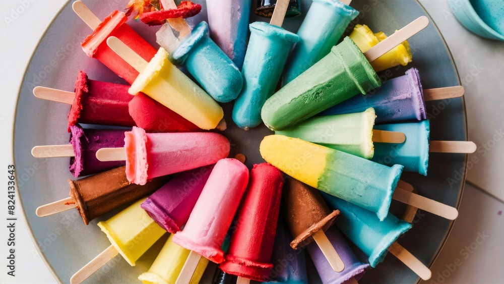 Colorful popsicles . Each popsicle has a unique design, with vibrant ...