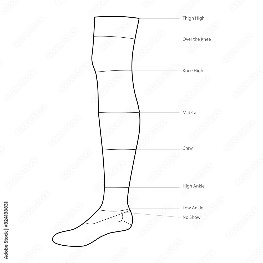 Diagrams of sock length with text names. Hosiery Fashion accessory ...