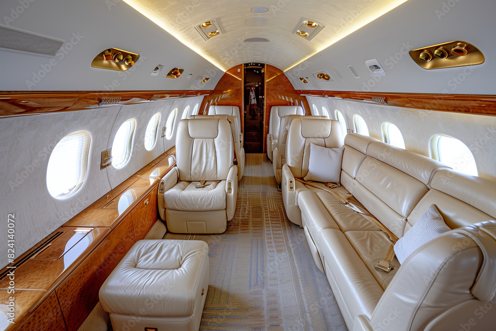 Interior of a luxury airplane for vacation travel, showing the lavish ...