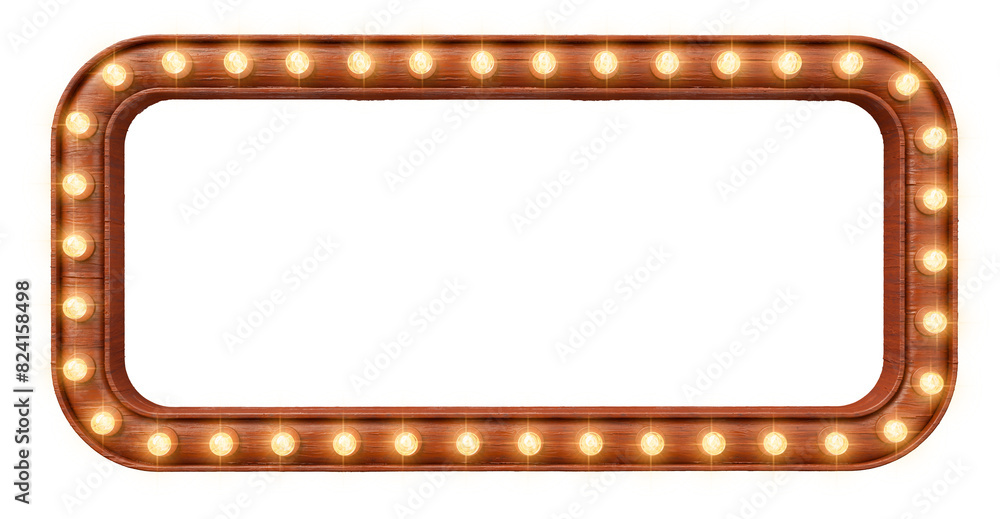 Vintage wooden frame with lights in 3d realistic render with ...