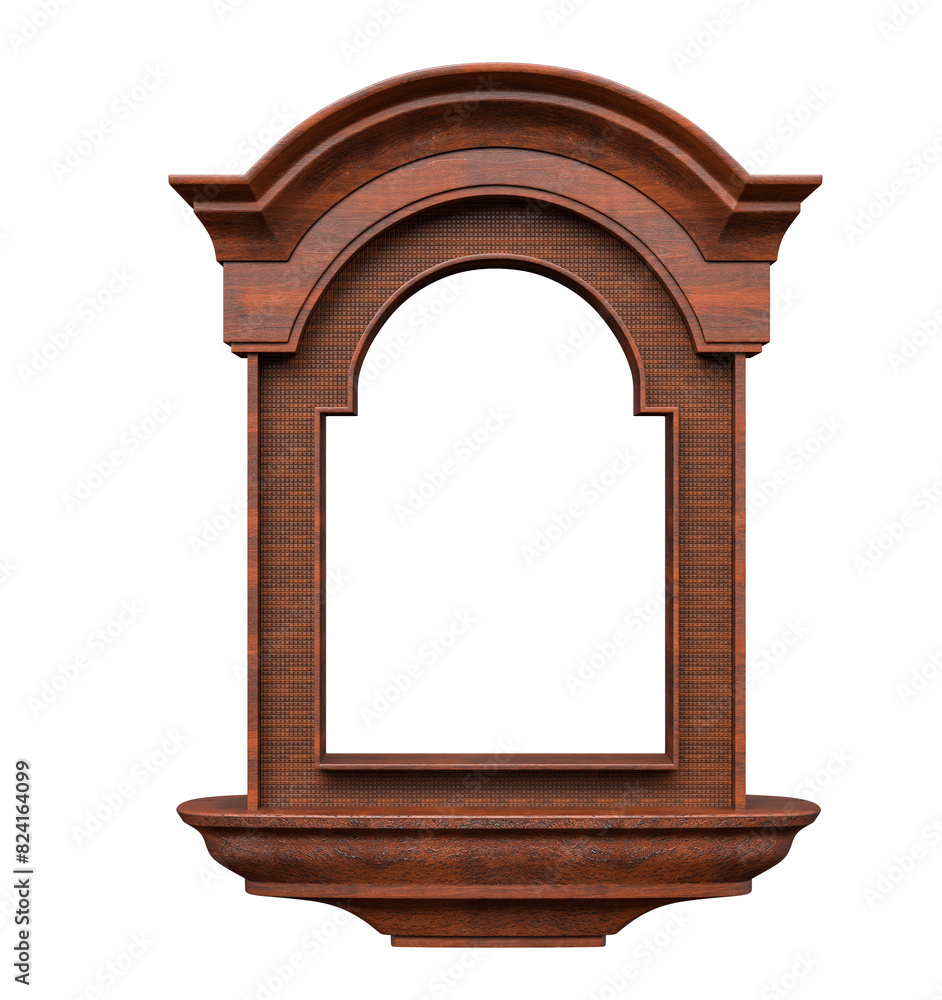 Dark Wooden Arched Window with Classic and Textured Design in 3d ...