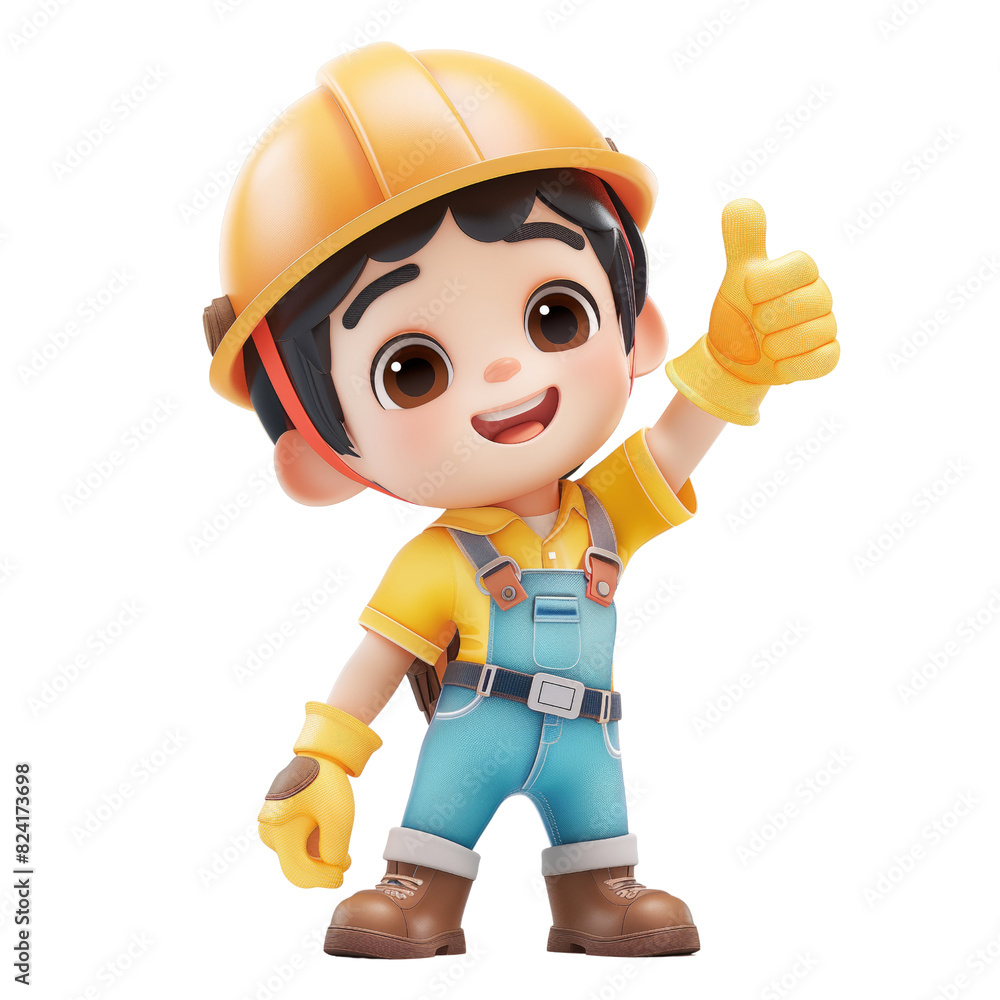 3D Illustrated PNG Engineer Character Giving Thumbs Up On a Transparent ...