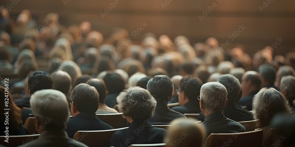 Audience seated in theater watching movie from behind in auditorium ...
