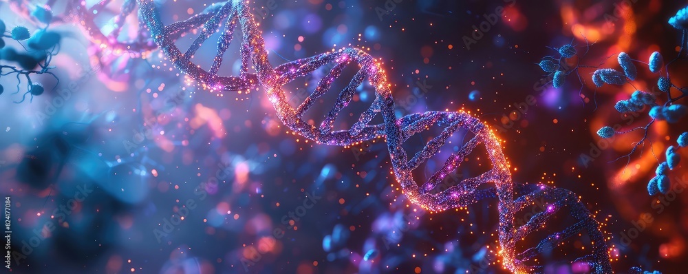 Abstract visualization of genetic disorder with broken DNA strands ...