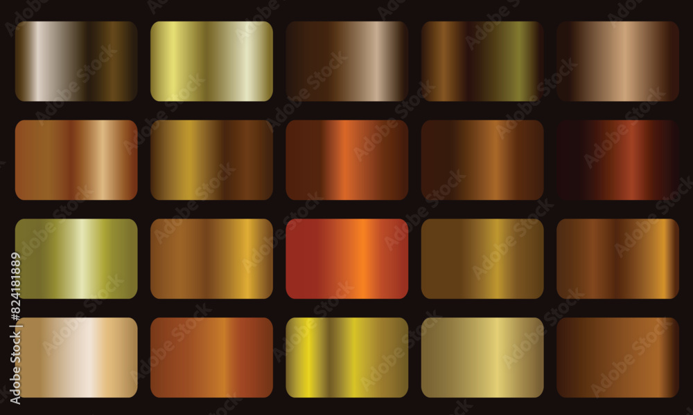 Gradients vector metallic gold, silver, bronze, copper colorful palette ...