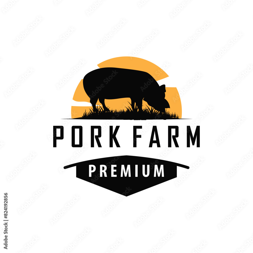Pig logo grilled pork pig simple rustic stamp vector emblem livestock ...