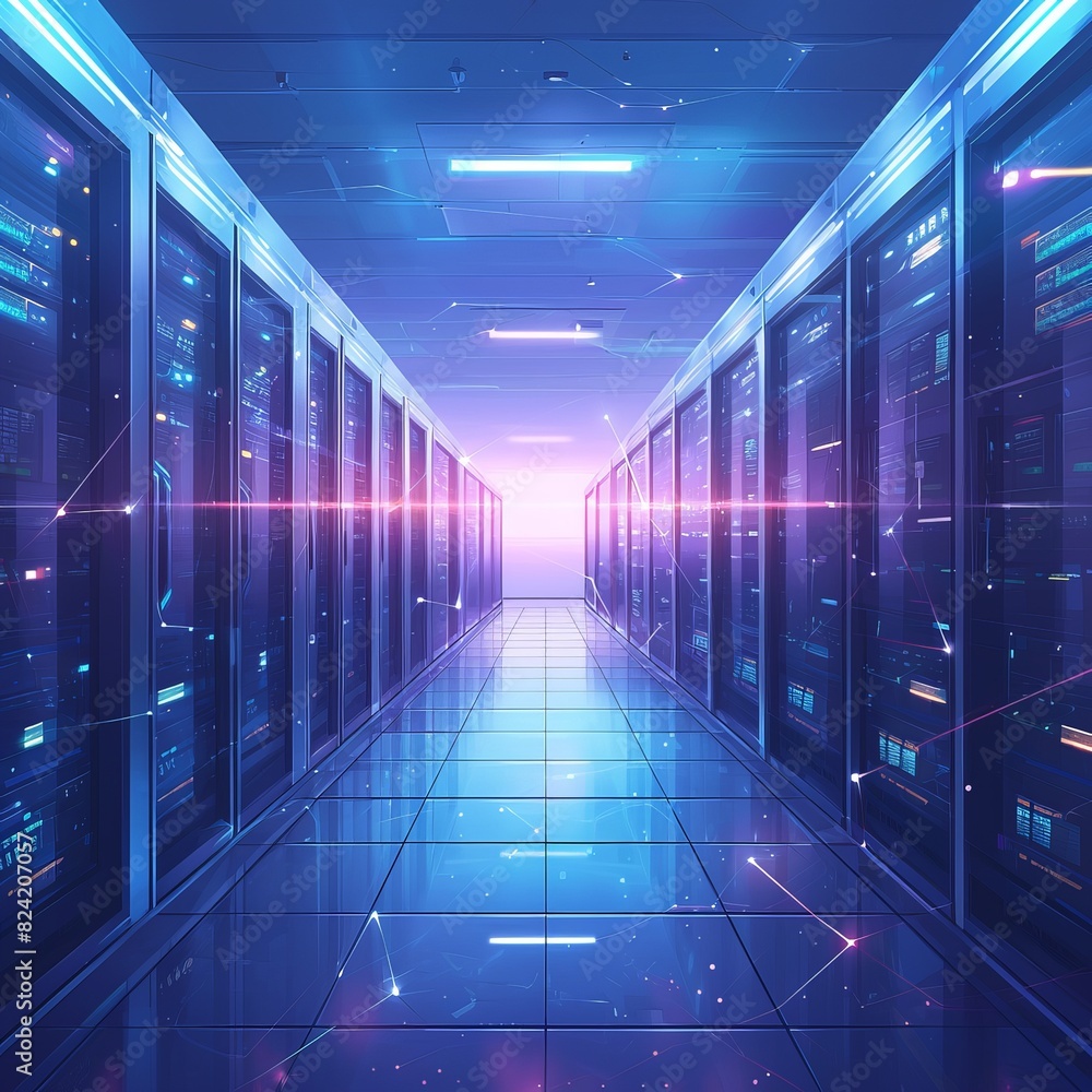 Futuristic data center with glowing servers and high-tech environmental ...