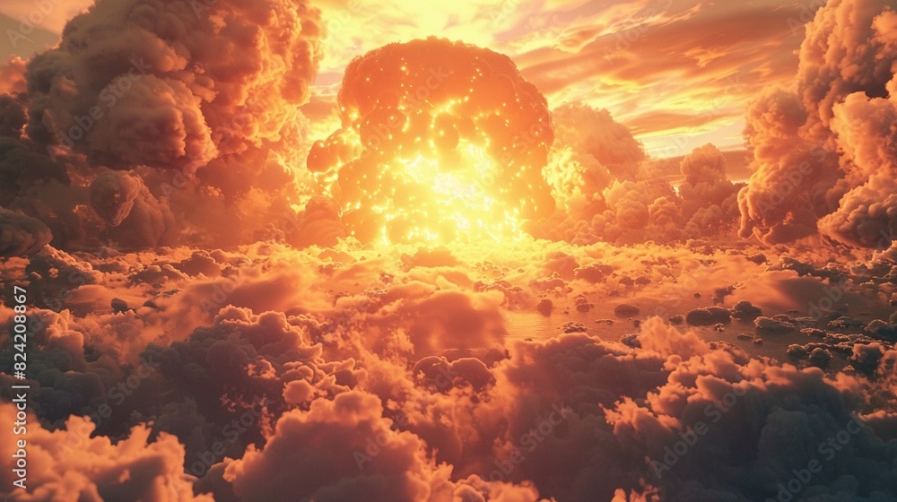 Nuclear bomb explosion with enormous shock waves, the blast's force ...